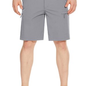 CRYSULLY Men's Summer Hiking Regular Fit Shorts with 5 Pockets, Cargo Shorts Light Grey