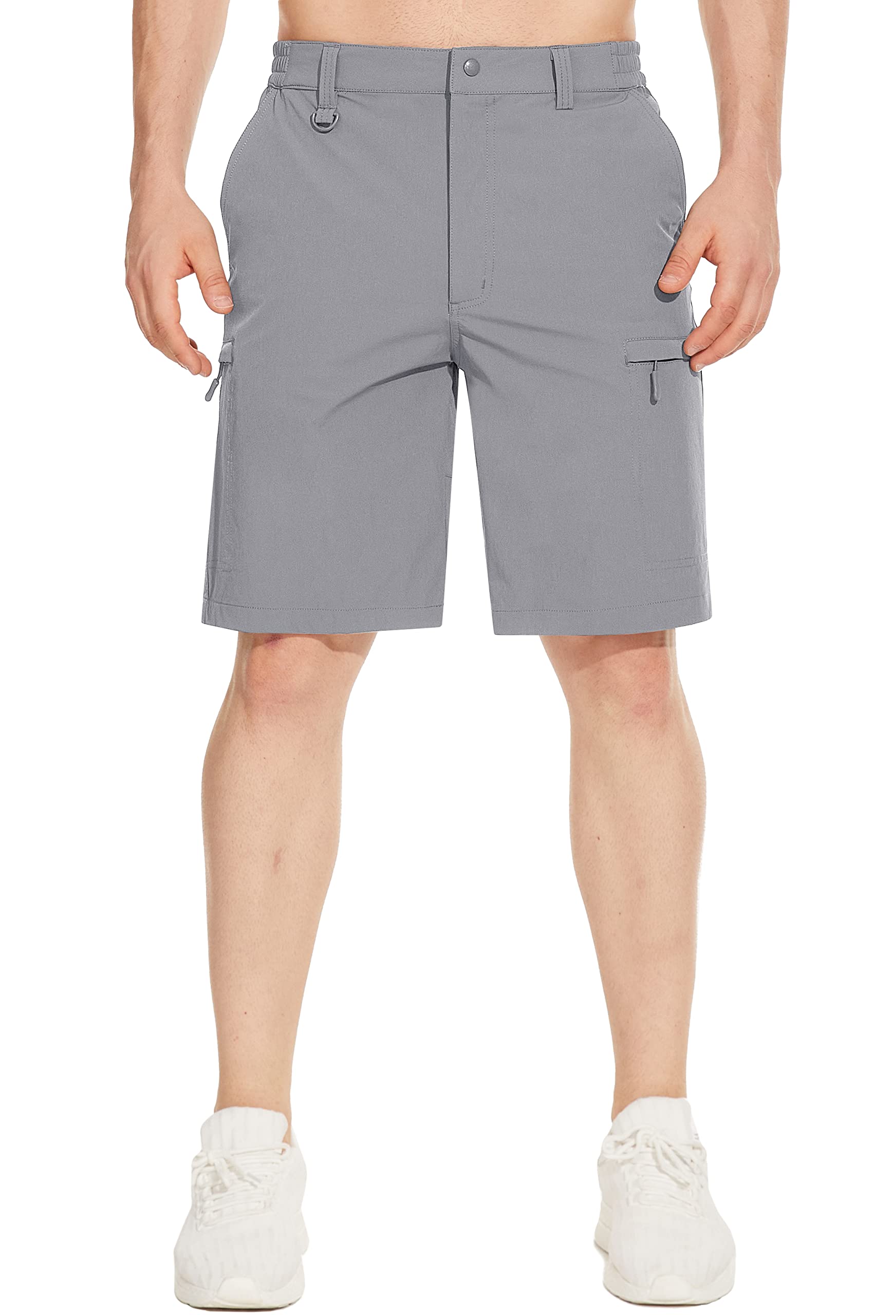 CRYSULLY Men's Summer Hiking Regular Fit Shorts with 5 Pockets, Cargo Shorts Light Grey