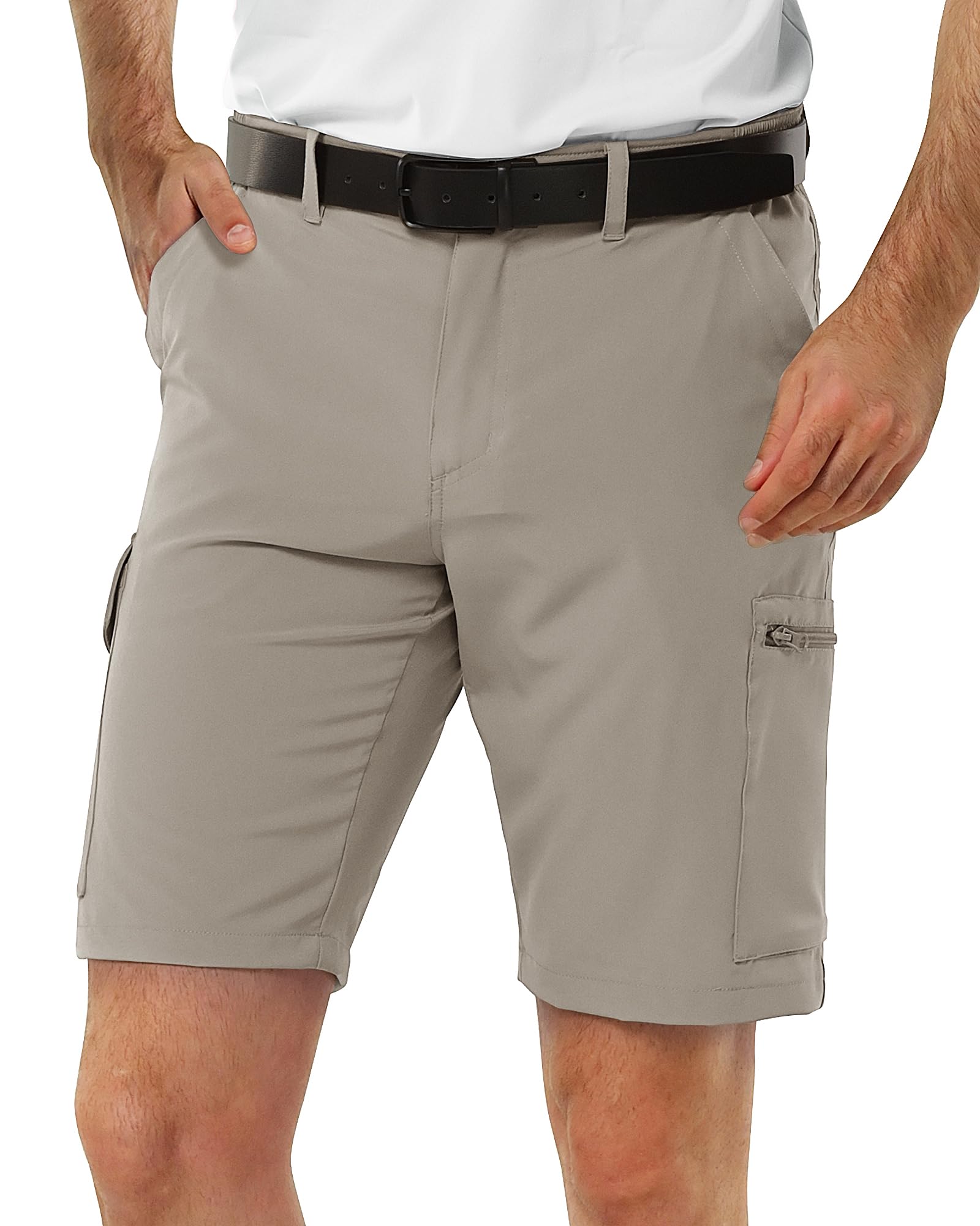 33,000ft Men's Golf Shorts 10" Inseam with Zipper Pocket Lightweight Quick Dry Stretch Hiking Cargo Shorts for Travel Fishing Fossil