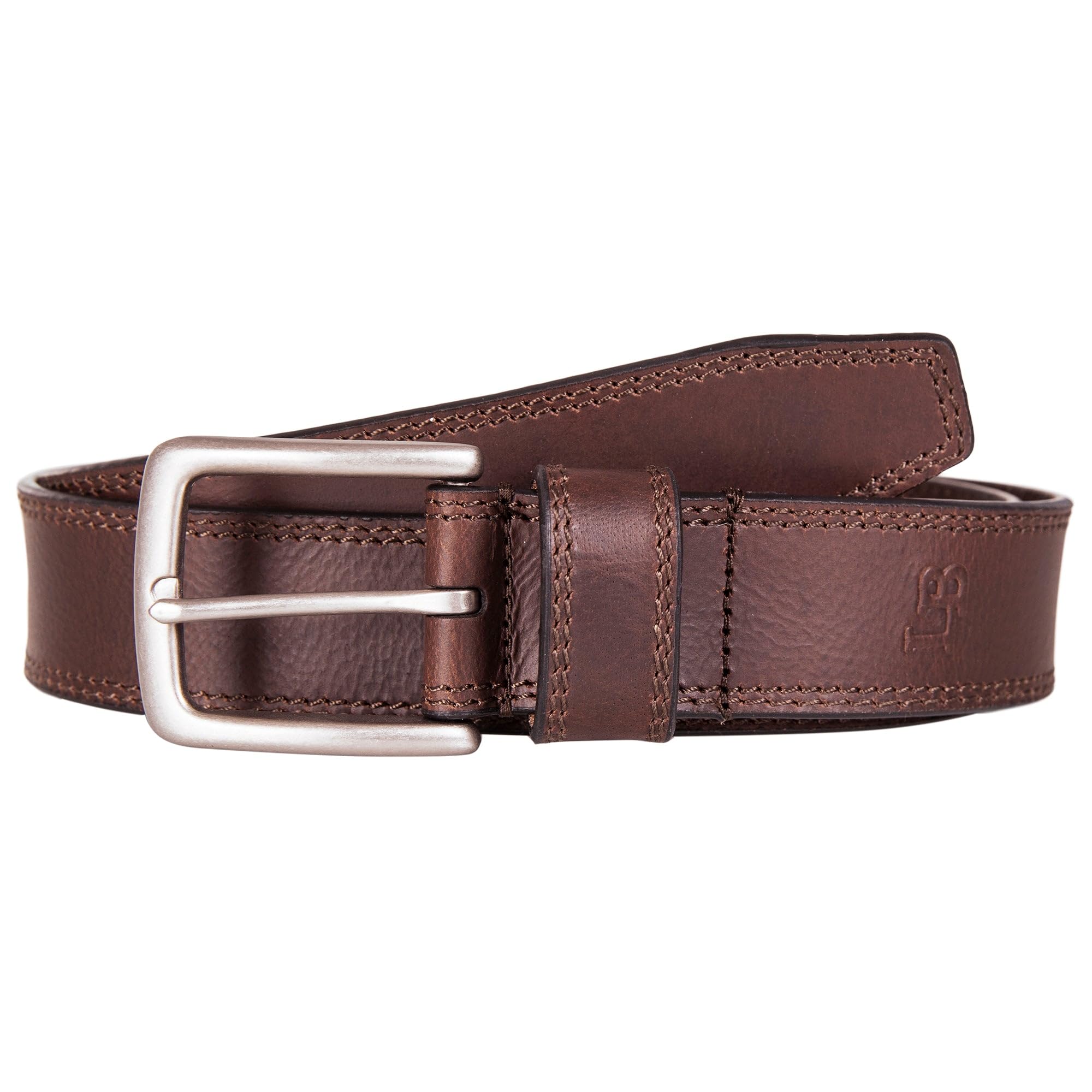 Lucky Brand Men Casual Leather Belt, Double Stitch-Brown, 44