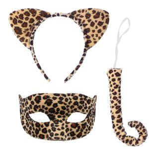 halloween cat cosplay accessories set cat ear headband with leopard print masquerade mask for women halloween cat costume accessory for women party costume