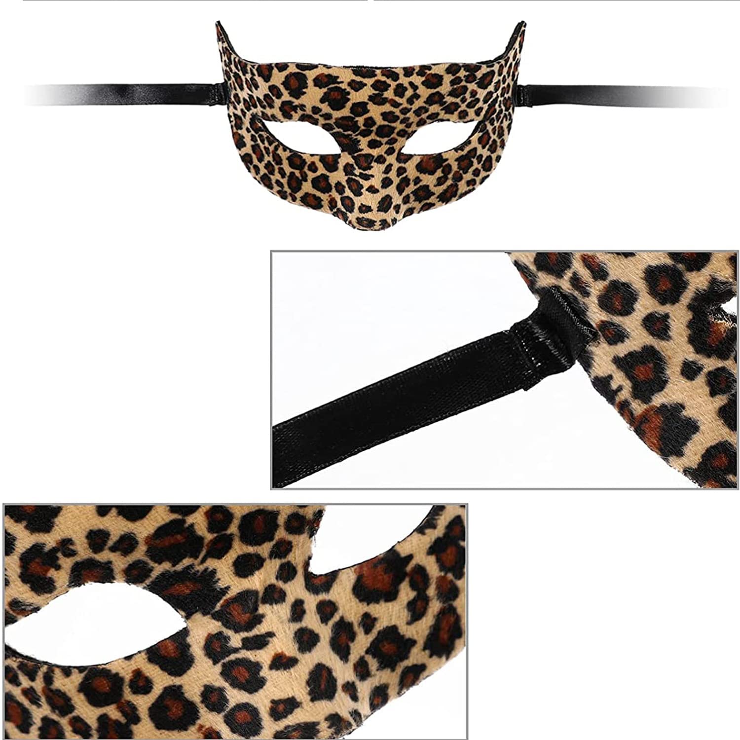 Halloween Cat Cosplay Accessories Set Cat Ear Headband with leopard print Masquerade mask for Women Halloween Cat Costume accessory for Women Party Costume