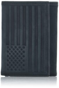 lucky brand men's trifold and l wallet, flag embossed leather-black, tri-fold