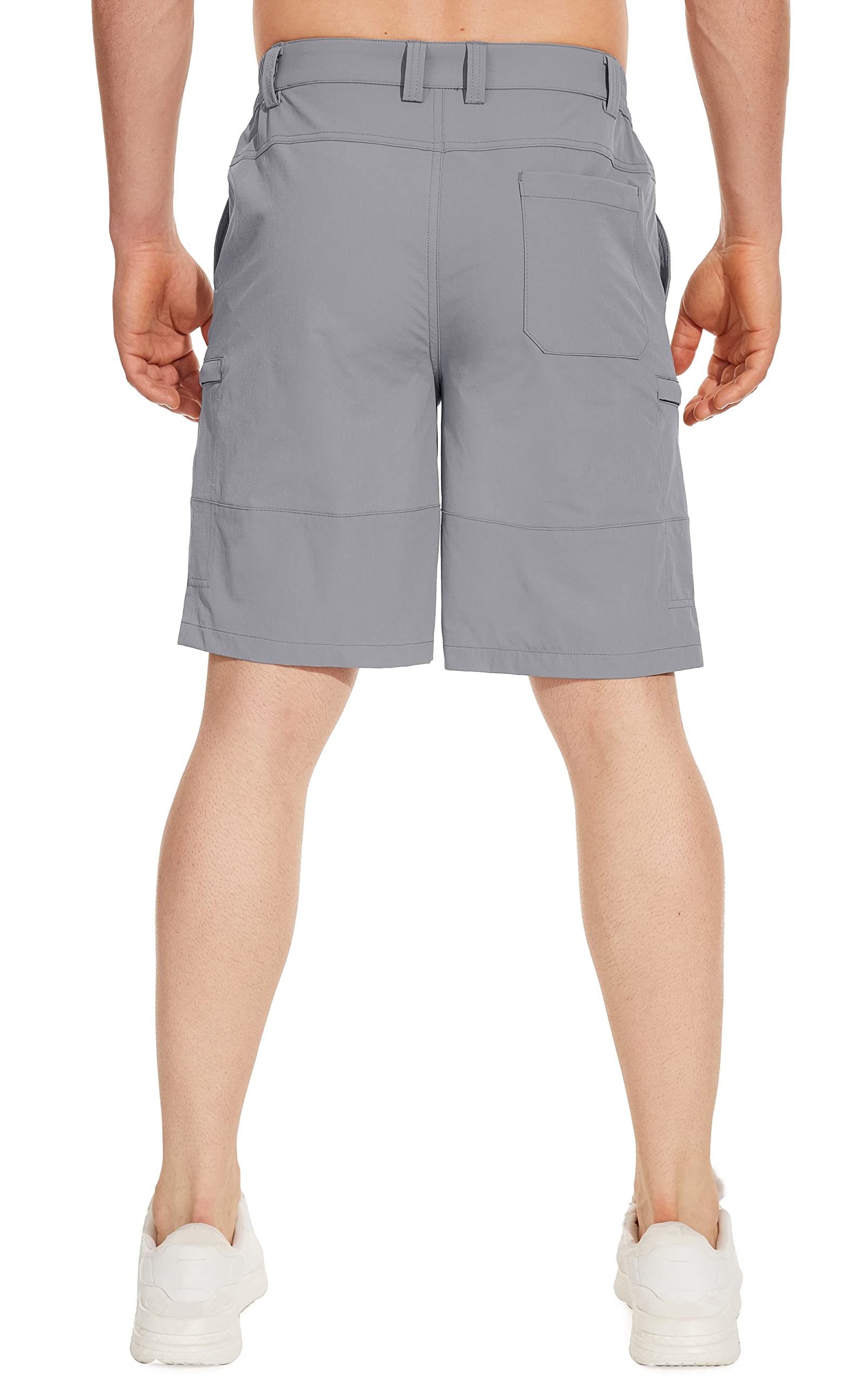 CRYSULLY Men's Summer Hiking Regular Fit Shorts with 5 Pockets, Cargo Shorts Light Grey