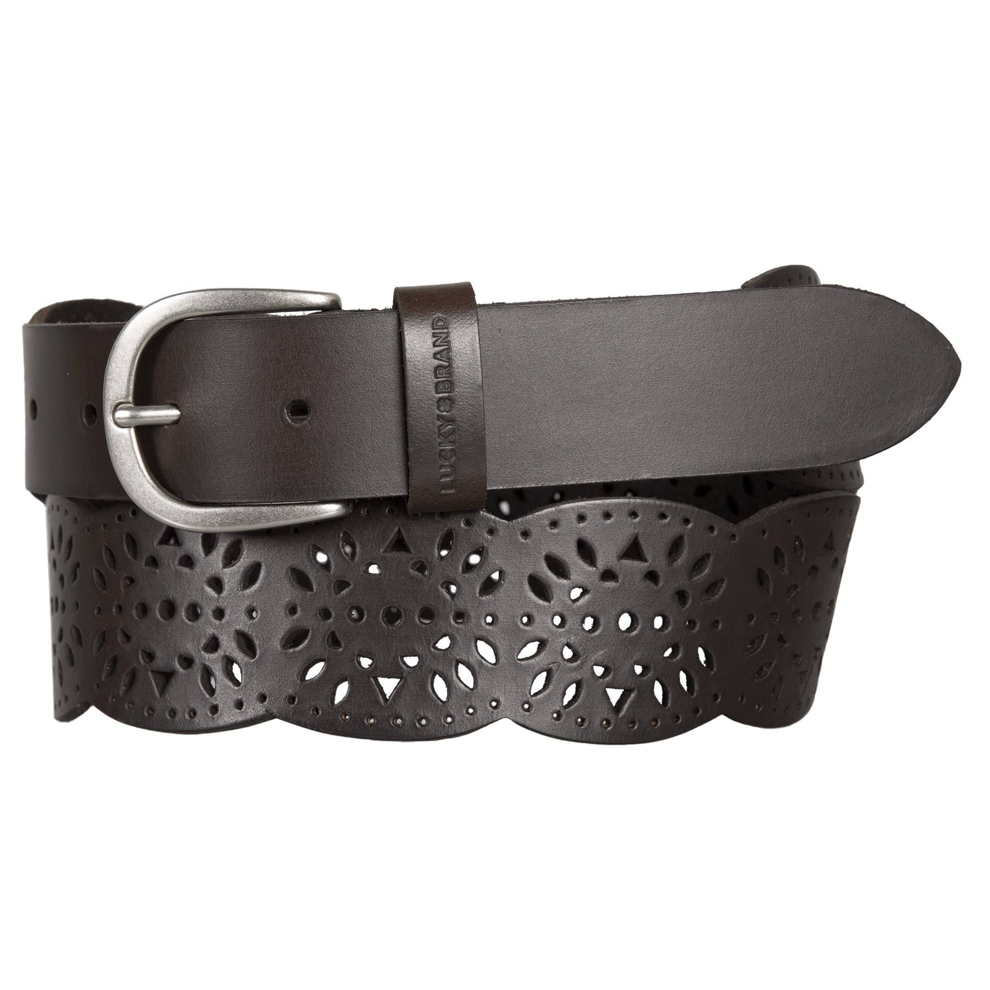 Lucky Brand Women Bold Fashion Statement Belts, Perforated Leather-Brown, XL (34-35")