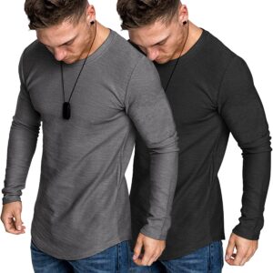 coofandy men workout t shirt fit lightweight cotton fall tee big tall black/grey