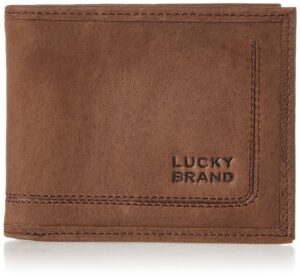 lucky brand men's embossed bifold wallet (available in cotton canvas, grooved leather-brown, one size