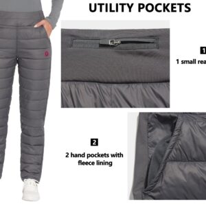 Little Donkey Andy Women's Down Pants Lightweight Insulated Puffy Sweat Pants High Waist Warm Puffer Quilted Trousers for Women Snow Winter Outdoor Camping Running Golf Jogging Hiking, Grey, X-Large