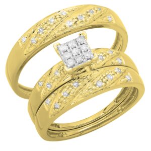 dazzlingrock collection 0.28 carat round white diamond 9 stone engagement trio ring set in 14k solid yellow gold, w-7 and m-9.5