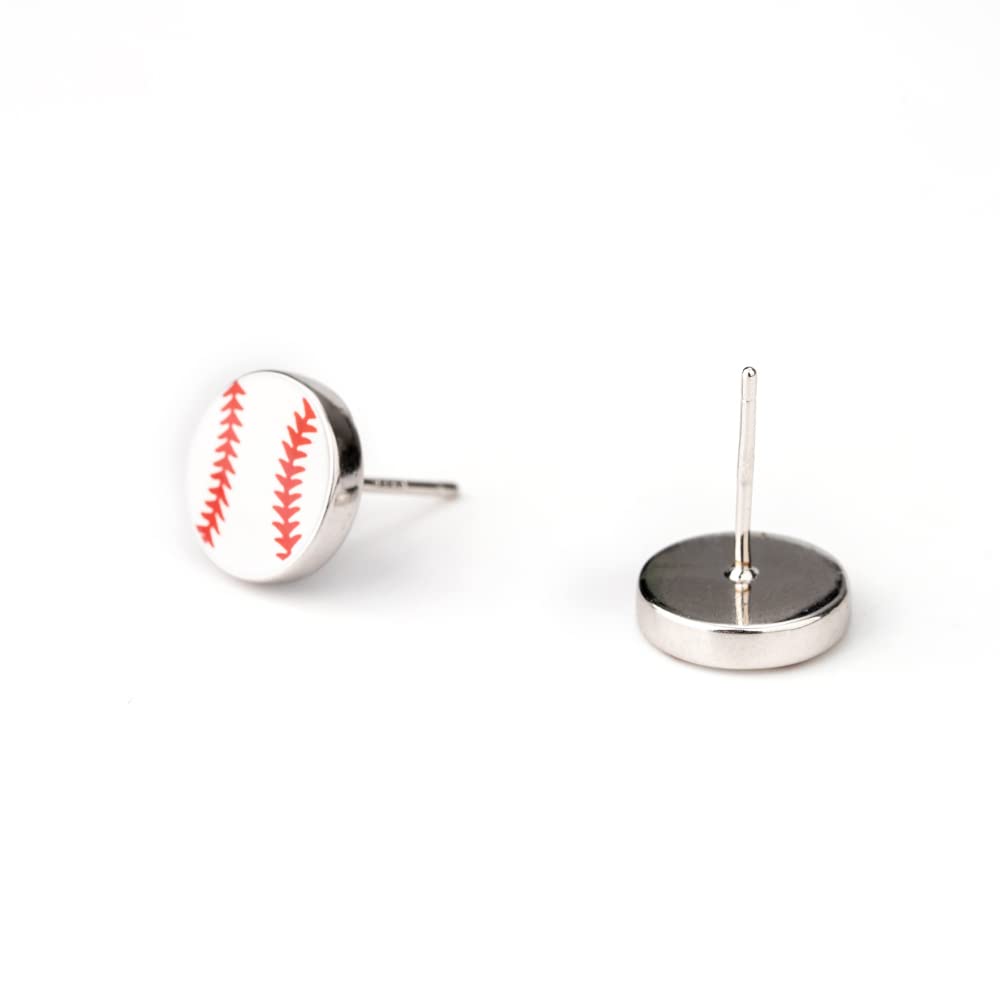 Baseball Earrings Softball Earrings Studs Player Sports Fan Jewelry White