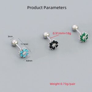 18G Tiny CZ Flower Ball Cartilage Stud Earrings 925 Sterling Silver for Women Girls Hypoallergenic for Sensitive Piercing Ear Cute Small Crystal Snowflake Studs Screw Back Tragus Post Dainty Jewelry (Turquoise)