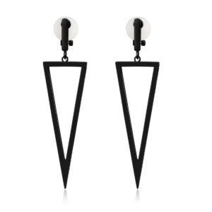 muyan black triangle clip on drop earrings for women modern black metal earrings non piercing earrings fashion jewelry