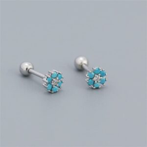 18G Tiny CZ Flower Ball Cartilage Stud Earrings 925 Sterling Silver for Women Girls Hypoallergenic for Sensitive Piercing Ear Cute Small Crystal Snowflake Studs Screw Back Tragus Post Dainty Jewelry (Turquoise)