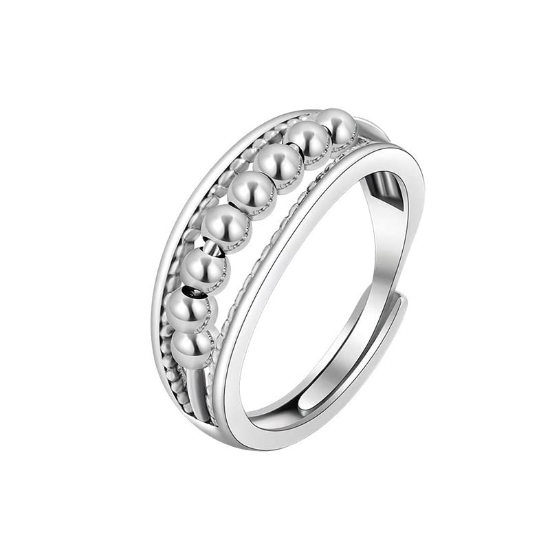 YJZON Anxiety Ring for Women,925 Sterling Silver Adjustable Ring,Fidget Rings Beads Spinner Ring with Gift Box(8 Beads)