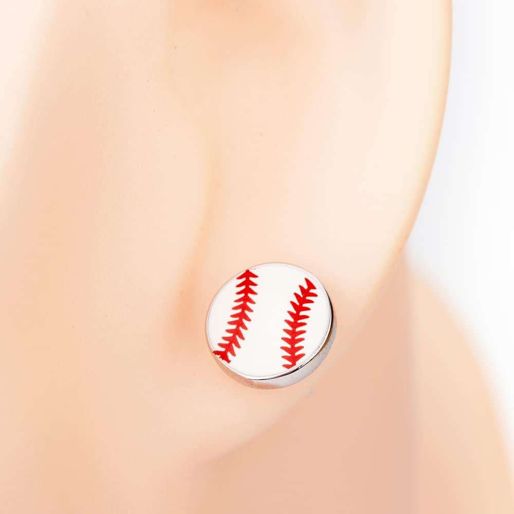 Baseball Earrings Softball Earrings Studs Player Sports Fan Jewelry White