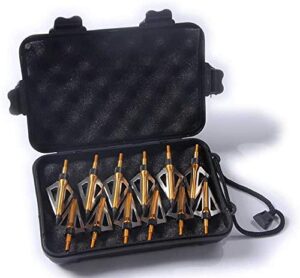 pg1archery 12 pack 3 fixed blade archery hunting broadheads 100 grain with case arrow head screw-in tips for compound bow & crossbow (golden)