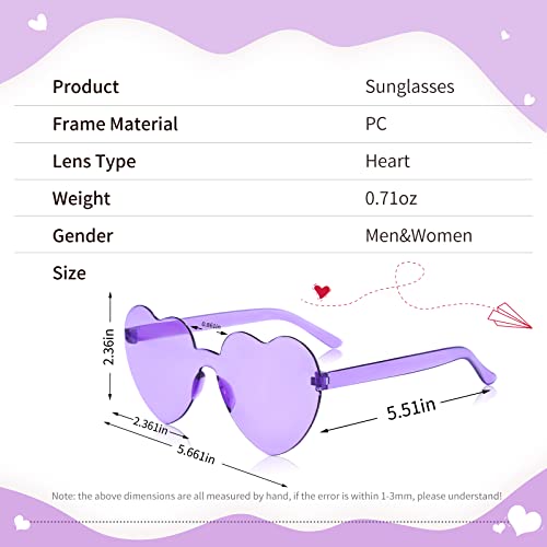 LUCKYCHRIS 14 Pcs Purple Heart Sunglasses for Women Transparent Heart Shaped Sunglasses Bulk Fun Sunglasses Pack for Party Favor