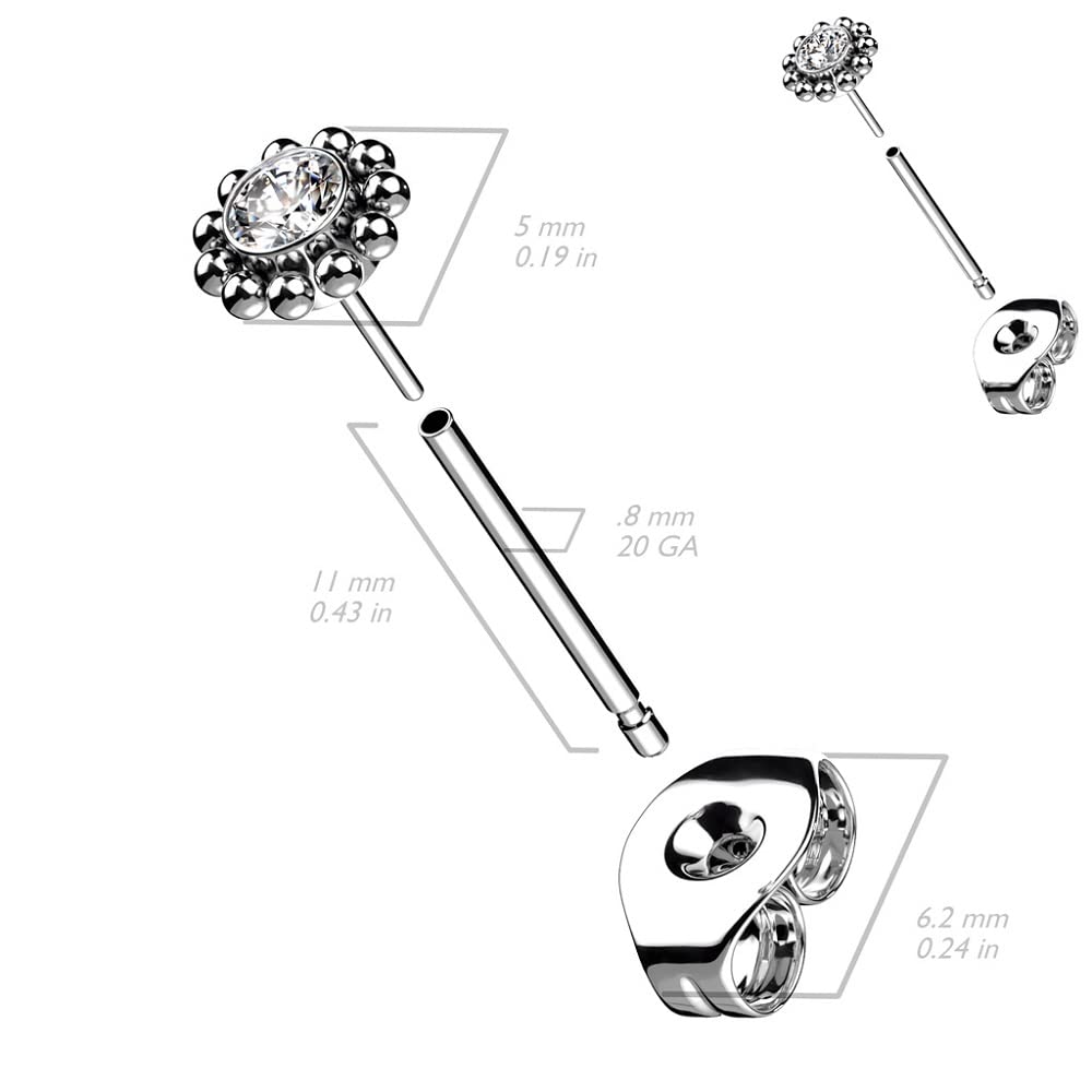 Pierced Owl 20GA G23 Implant Grade Titanium Threadless Round CZ Crystal with Balls Outside Stud Earrings, Sold as a Pair (Vitrail Medium)