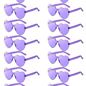 LUCKYCHRIS 14 Pcs Purple Heart Sunglasses for Women Transparent Heart Shaped Sunglasses Bulk Fun Sunglasses Pack for Party Favor