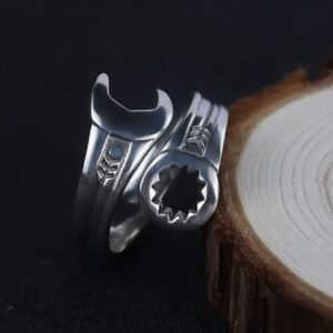 HUKQBUNX 925 Sterling Silver Original Design Wrench Ring Personalized Men's Silver Ring Men's Fashion Domineering Party Unique Design Open Ring