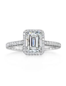 michooyel 2ct emerald cut moissanite engagement ring for women d color moissanite vvs1 halo sterling silver women rings