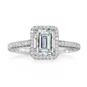 Michooyel 2ct Emerald Cut Moissanite Engagement Ring for Women D color Moissanite VVS1 Halo Sterling Silver Women Rings