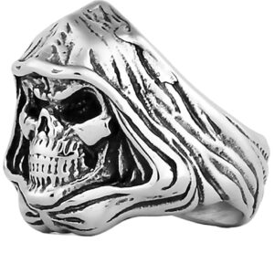 jude jewelers retro vintage stainless steel death skull gothic punk party biker halloween holiday hiphop ring (silver, 6)