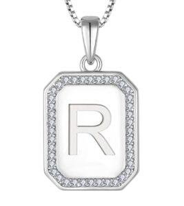 yl initial necklace for women 925 sterling silver rectangle pendant halo polished r letter jewelry