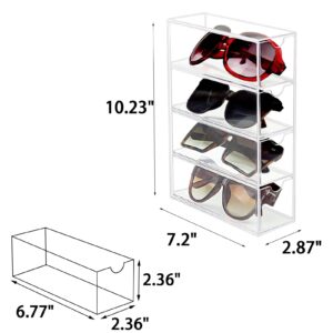 Tasybox Sunglasses Organizer, Acrylic Eyeglass Case Clear Eyeglass Holder Eyewear Display Case with 4 Drawers for Women and Men