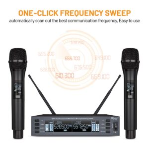 Hiberr Vocal Wireless Microphone, Dual Channel UHF Wireless Mic 2x60 Adjustable Frequencies, Microphone Wireless Distance 300Ft Range, for Singing, Small Concerts, DJ Performances(YU-E20) (YU-E20HL)