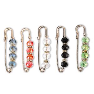 5 pcs fashion pearl brooch,sweater shawl clip double faux bling brooches waist pants extender safety pins