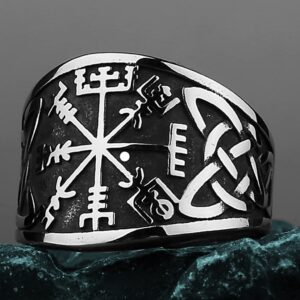 Jude Jewelers Retro Vintage Stainless Steel Viking Vegvisir Pirate Compass Nordic Norse Symble Cocktail Party Biker Rings (Silver, 13)