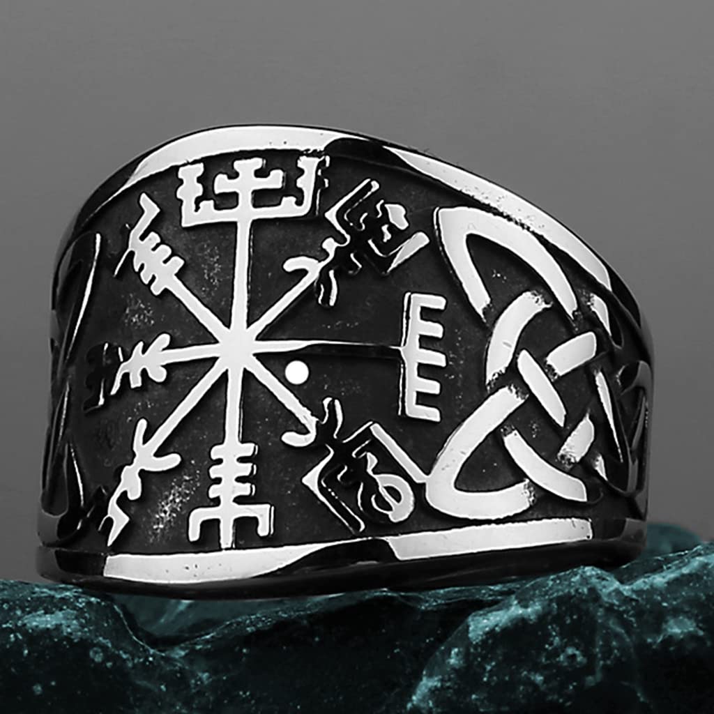 Jude Jewelers Retro Vintage Stainless Steel Viking Vegvisir Pirate Compass Nordic Norse Symble Cocktail Party Biker Rings (Silver, 13)