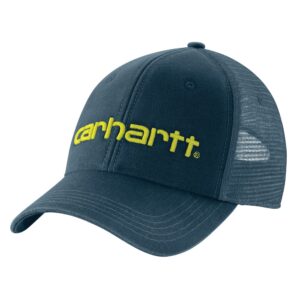 carhartt men's canvas mesh-back logo graphic cap, night blue, os