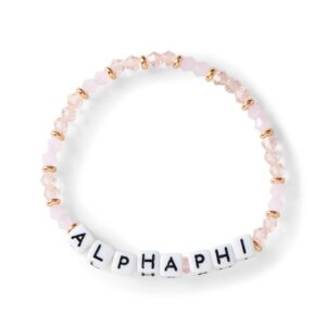 sorority shop alpha phi bracelet — glass bead bracelet with ap name beads and 18k gold accent beads, greek sorority jewelry for big little sorority gifts