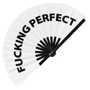 fucking perfect hand fan foldable bamboo circuit hand fan funny gag curse words expressions statement gifts festival accessories rave handheld circuit event fan clack fans (white)