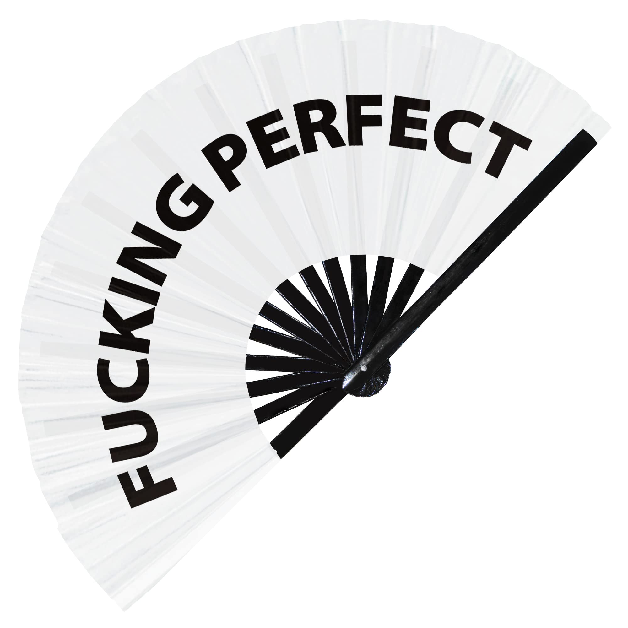 Fucking Perfect Hand Fan Foldable Bamboo Circuit Hand Fan Funny Gag Curse Words Expressions Statement Gifts Festival Accessories Rave Handheld Circuit Event Fan Clack Fans (White)