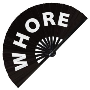 whore hand fan foldable bamboo circuit hand fan funny gag curse words expressions statement gifts festival accessories rave handheld circuit event fan clack fans (black)