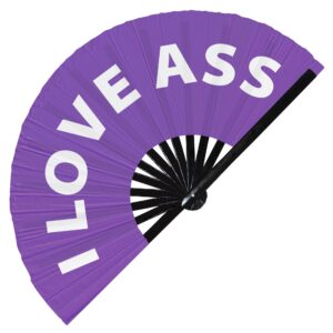 i love ass hand fan foldable bamboo circuit hand fan funny gag curse words expressions statement gifts festival accessories rave handheld circuit event fan clack fans (purple)