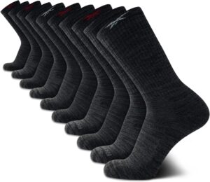 reebok men's crew socks - 10 pack stretch performance cushioned crew socks - arch support athletic socks for men (6-12.5), size 6-12.5, ash grey