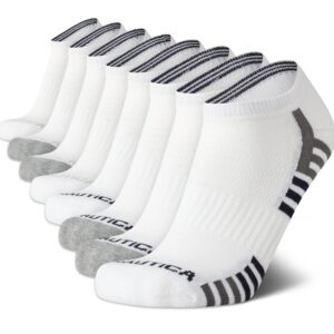 Nautica Men's Low Cut Socks - 8 Pack Comfort Cushioned Athletic Ankle Socks for Men - Casual Men's Sports Socks, Size 6-12.5, White Stripe