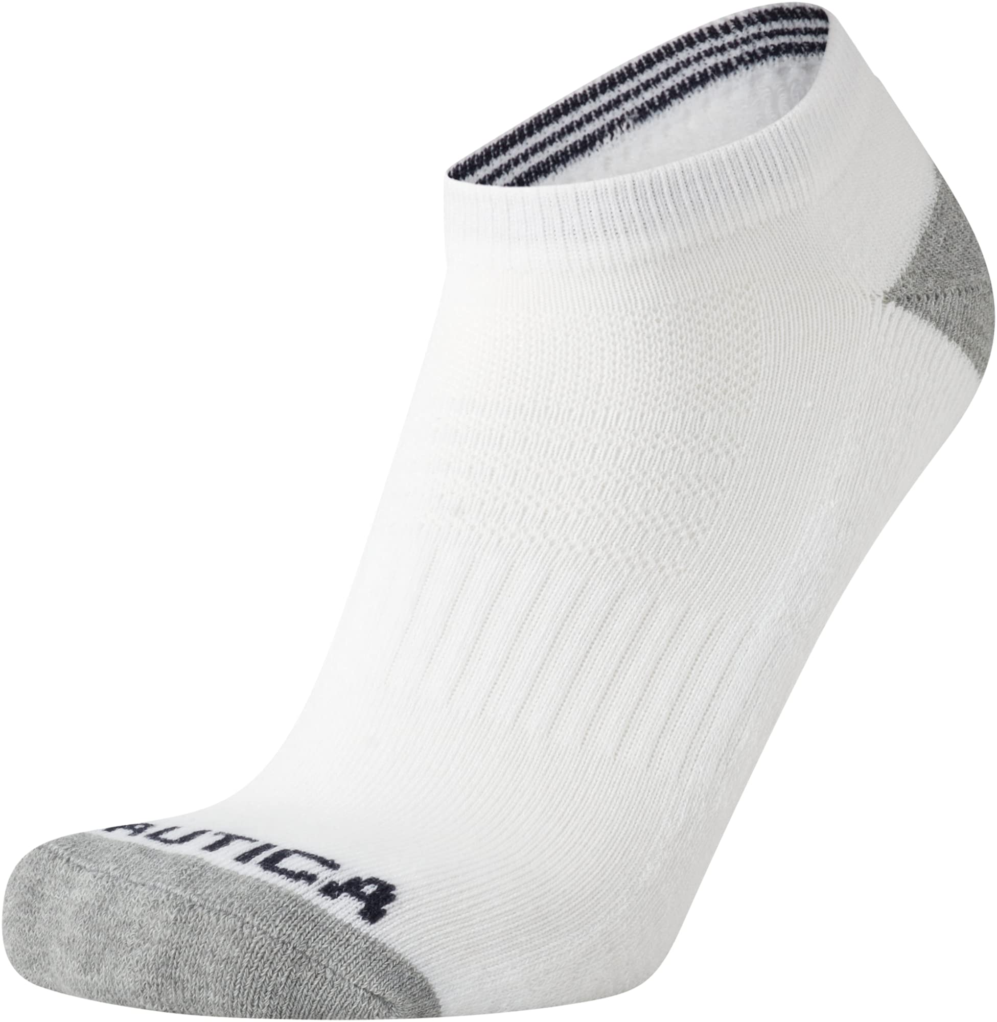 Nautica Men's Low Cut Socks - 8 Pack Comfort Cushioned Athletic Ankle Socks for Men - Casual Men's Sports Socks, Size 6-12.5, White Stripe