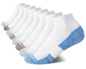 new balance boys' quarter socks - 8 pack performance cushion comfort socks - athletic quarter socks for boys (4-12), size large, all white