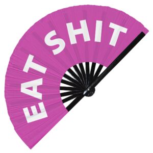 eat shit hand fan foldable bamboo circuit hand fan funny gag curse words expressions statement gifts festival accessories rave handheld circuit event fan clack fans (pink)