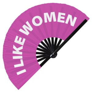 i like women hand fan foldable bamboo circuit hand fan funny gag curse words expressions statement gifts festival accessories rave handheld circuit event fan clack fans (pink)