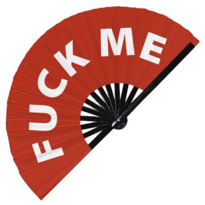 fuck me hand fan foldable bamboo circuit hand fan funny gag curse words expressions statement gifts festival accessories rave handheld circuit event fan clack fans (red)