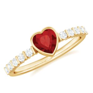 rosec jewels certified lab grown ruby 6mm heart shaped engagement ring, aaaa quality, ruby diamond heart ring (ready to gift), 14k yellow gold, size:us 7.00