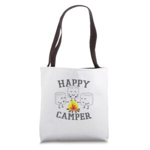 happy camper camping marshmallows roasting smores bonfire tote bag