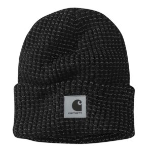 carhartt men's knit beanie with reflective patch, black, ofa