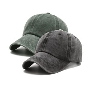 pffy 2 packs vintage washed distressed baseball cap dad golf hat black+darkgreen